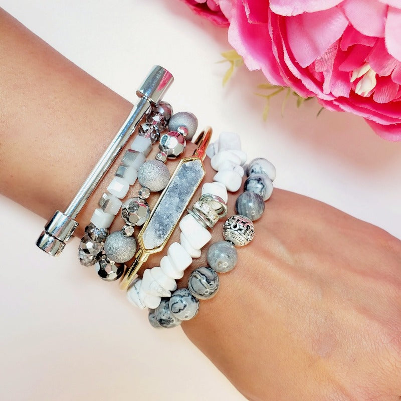 Shades of Gray Bead Bracelet Set | Pretty Fab Things
